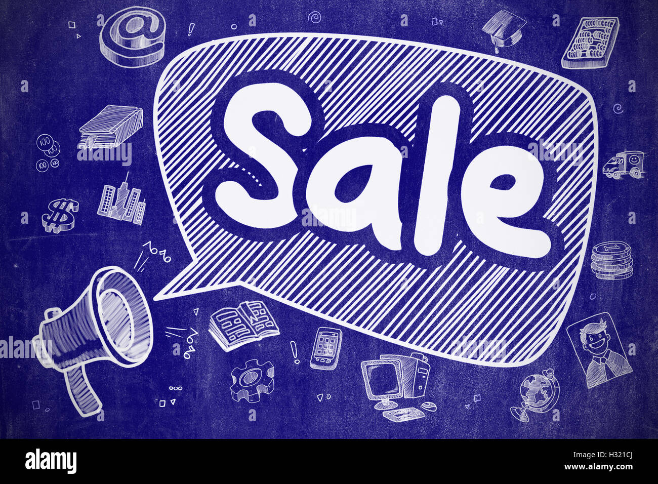 Sale - Doodle Illustration on Blue Chalkboard Stock Photo - Alamy