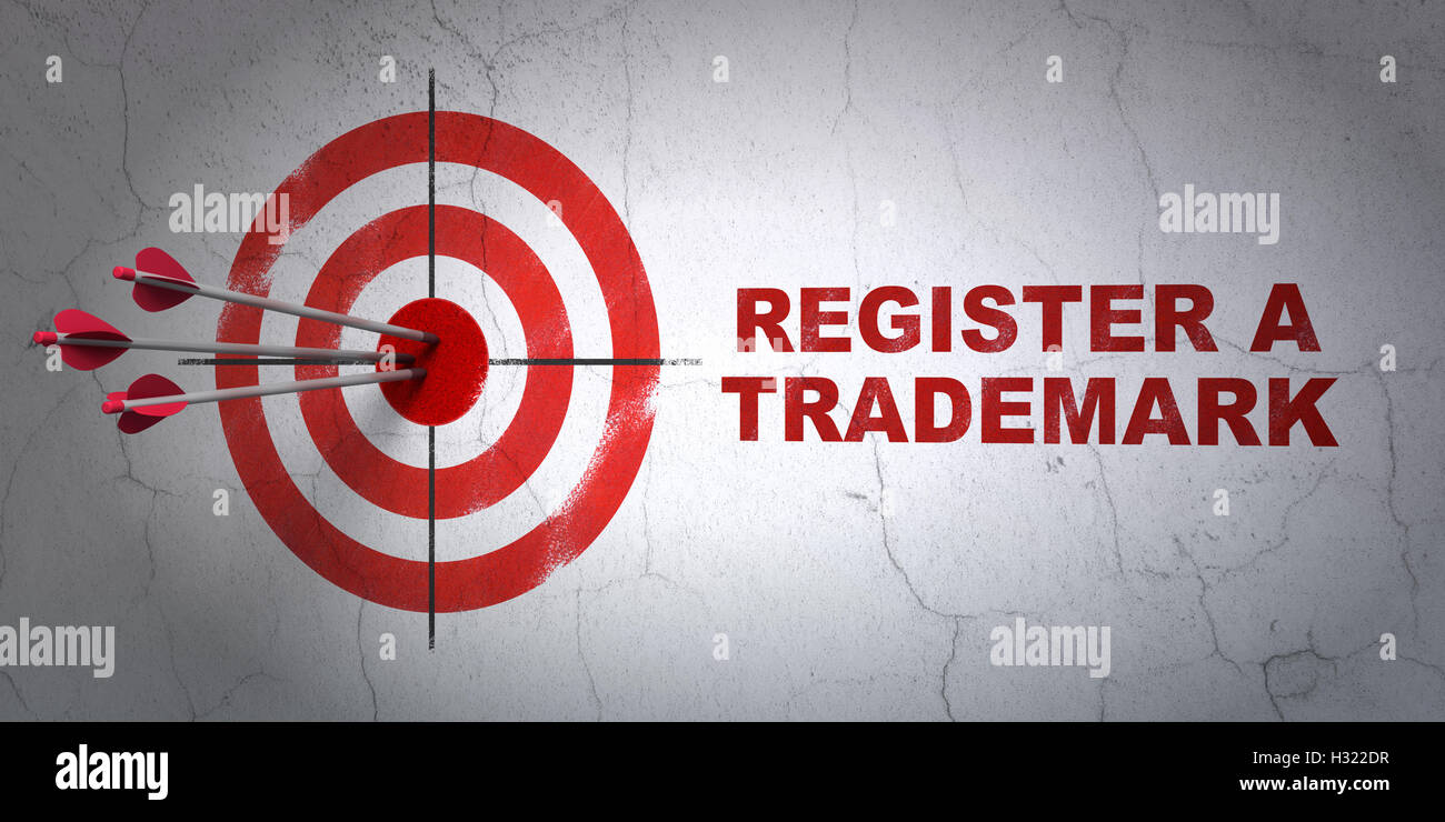 Law concept: target and Register A Trademark on wall background Stock ...