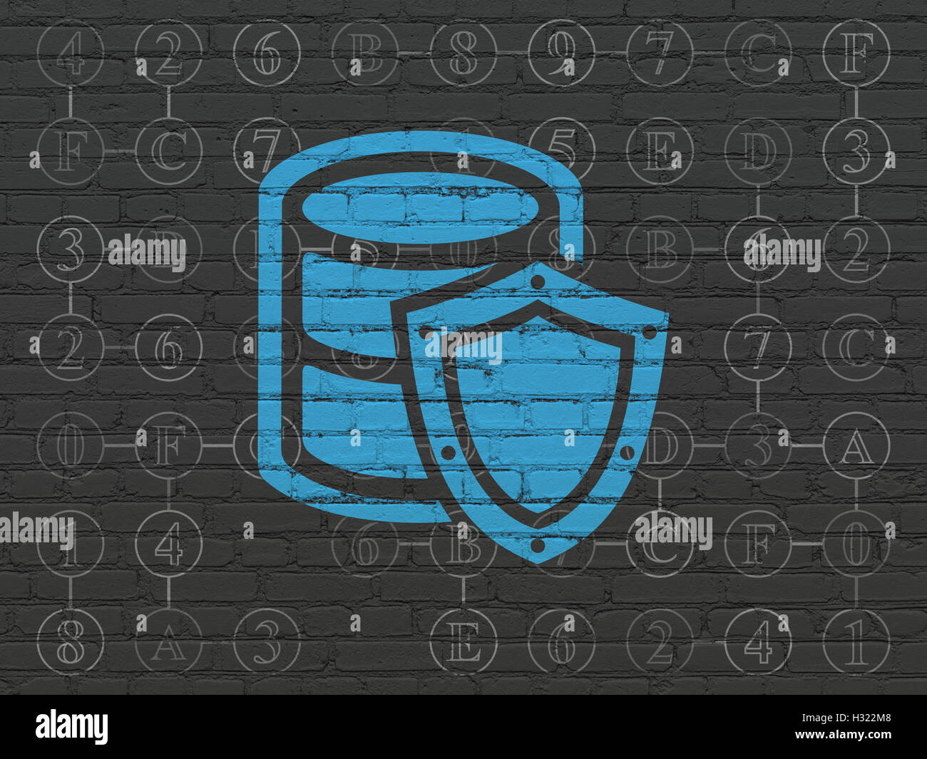 Software concept: Database With Shield on wall background Stock Photo ...