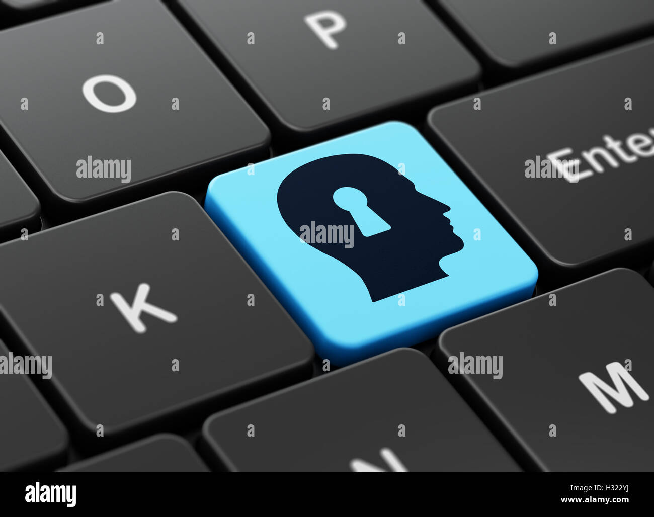 Learning concept: Head With Keyhole on computer keyboard background ...