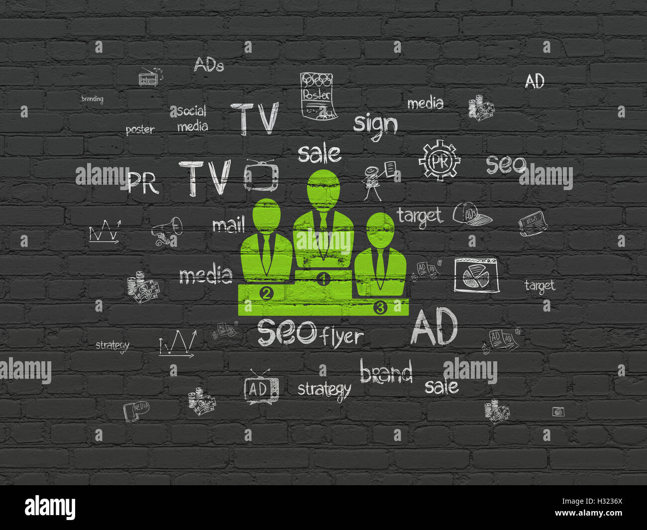 Advertising concept: Business Team on wall background Stock Photo - Alamy