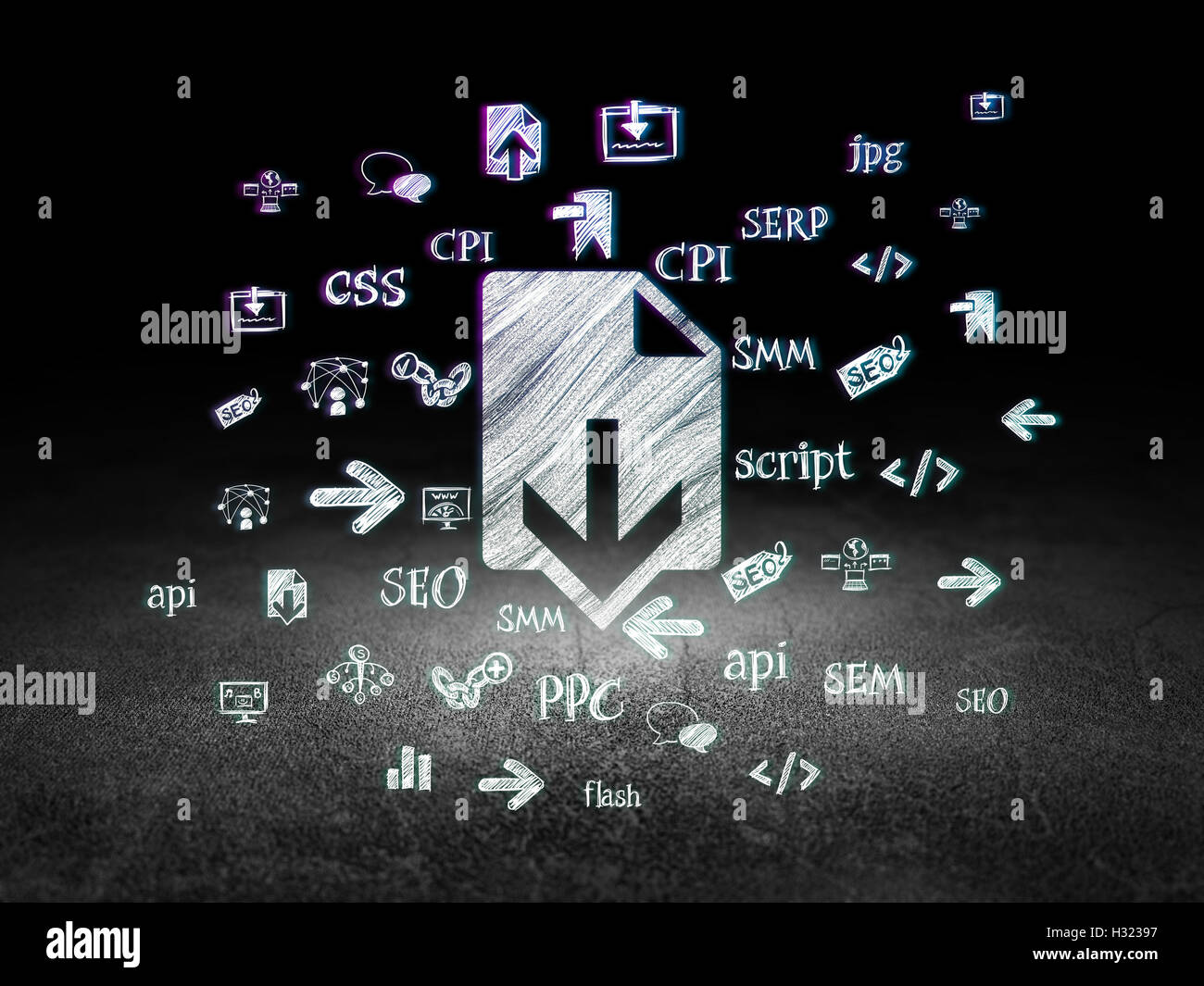 Web design concept: Download in grunge dark room Stock Photo - Alamy