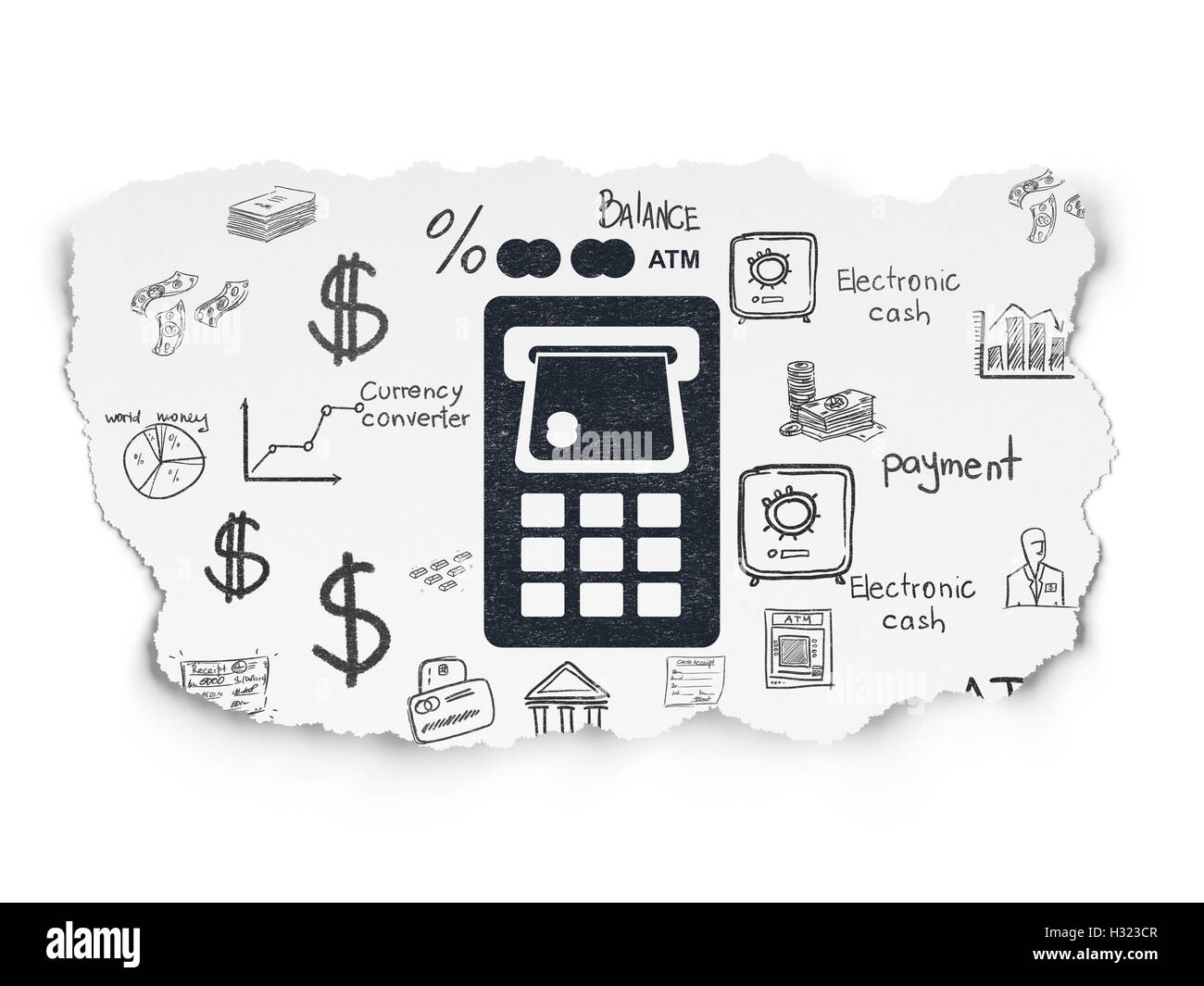 Banking concept: ATM Machine on Torn Paper background Stock Photo - Alamy