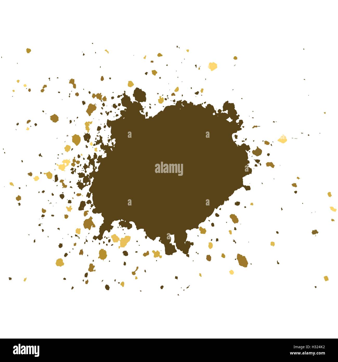 Gold brush paint stroke with rough edges on white background. Splash ...