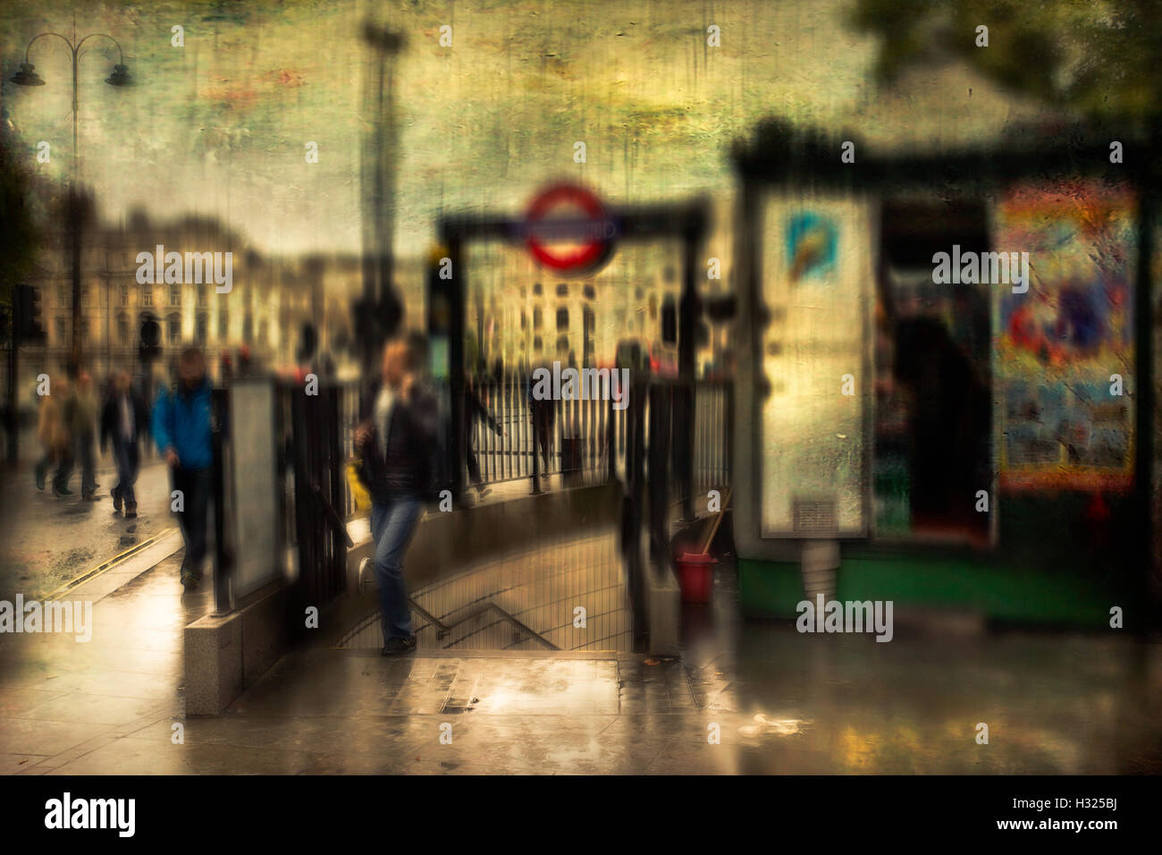 Artistic rendering of street scene in London England Stock Photo - Alamy