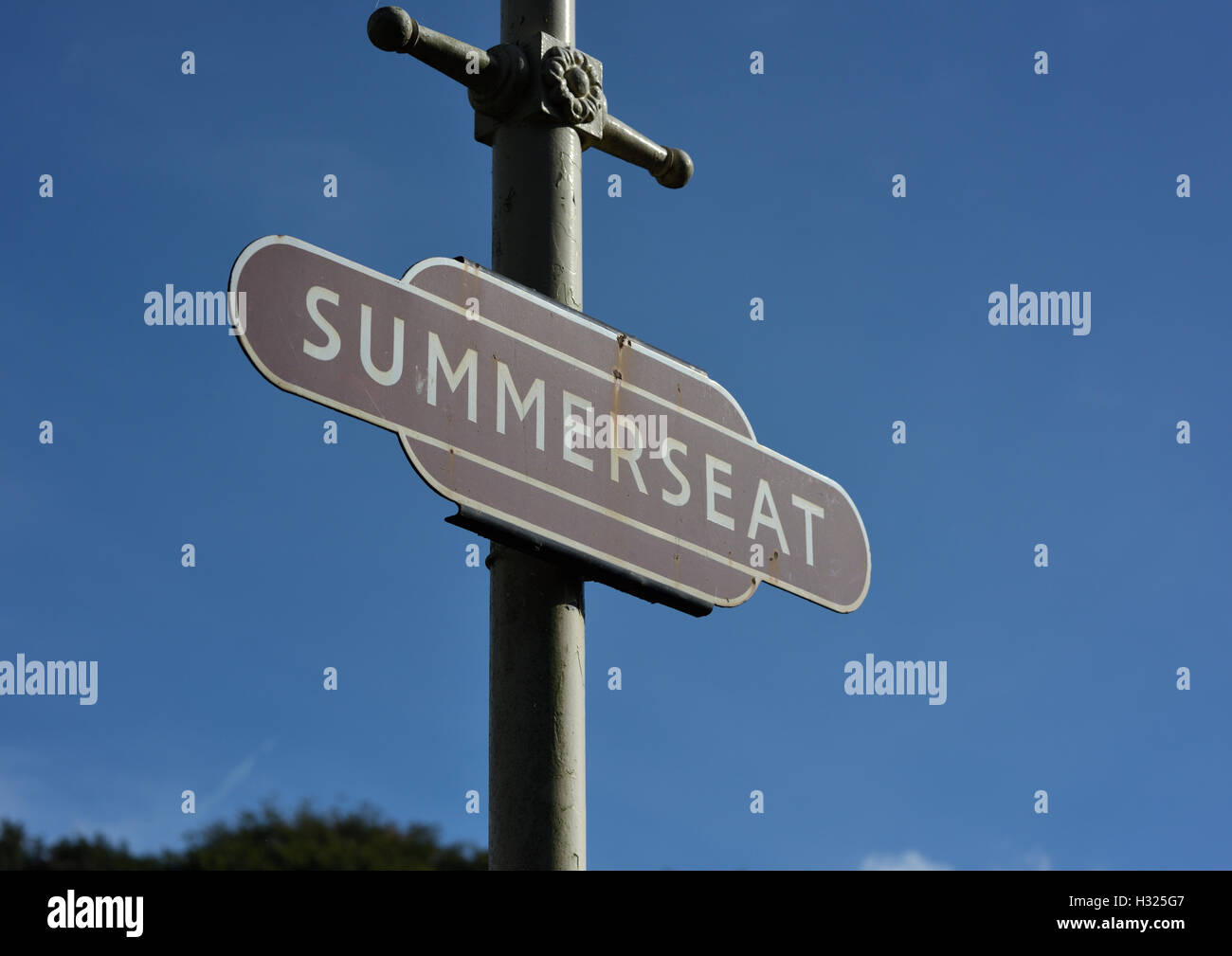 Trackside railway sign on cast iron post at summerseat, east lancashire ...