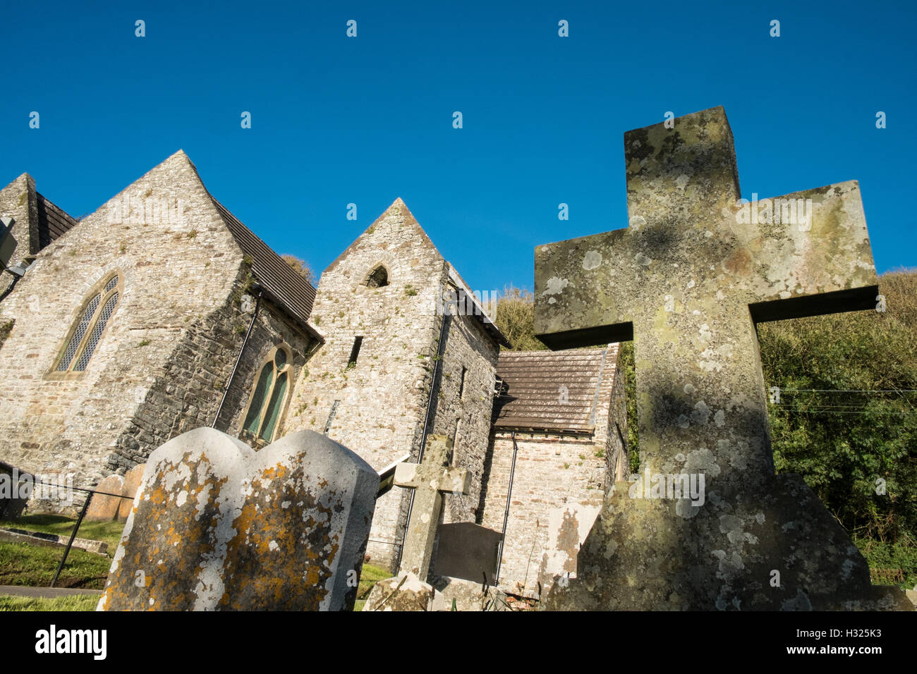 Parish church of Saint,St Ishmael,above River Towy,Tywi, estuary near ...