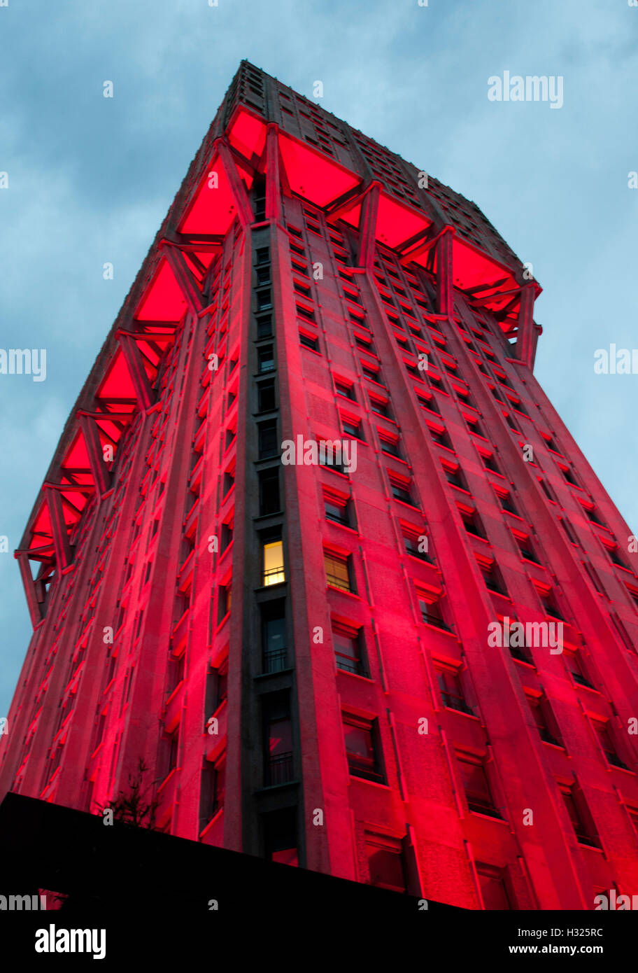 A reddish Velasca Tower in Milan. Italy Stock Photo - Alamy