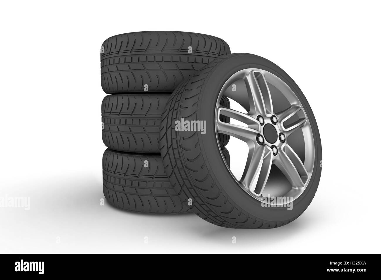 Tires in perspective on white background - 3D render Stock Photo - Alamy