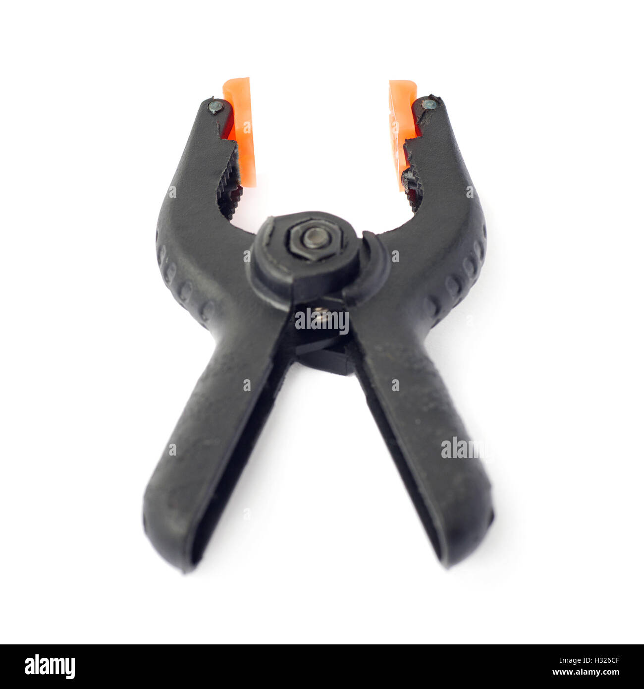 Clamp with orange plastic jaws, isolated over the white background ...