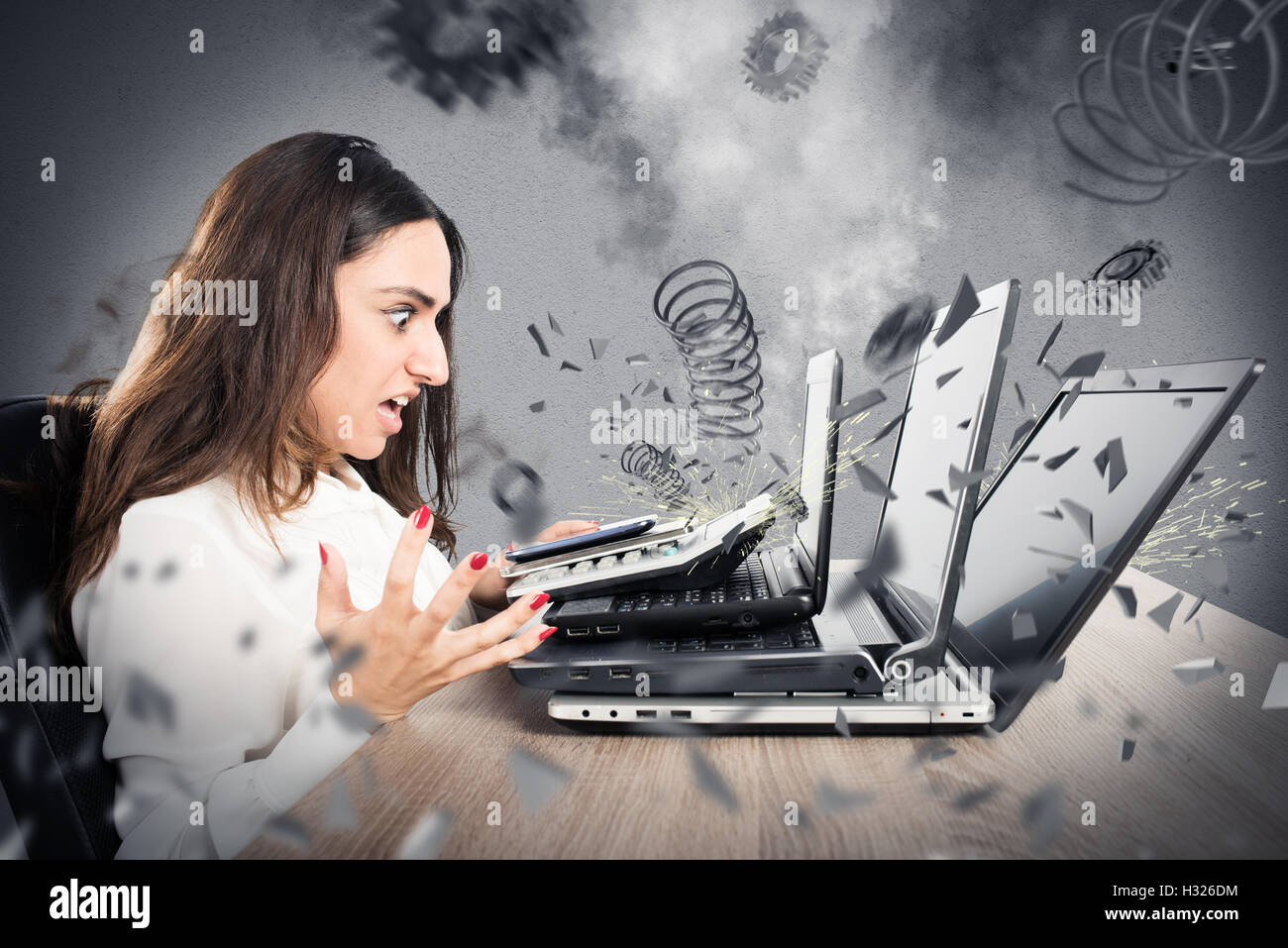 Businesswoman overworked worn computers Stock Photo - Alamy