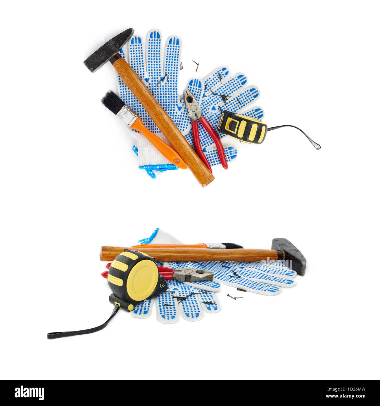 Set of Pile of working tools over isolated white background Stock Photo ...