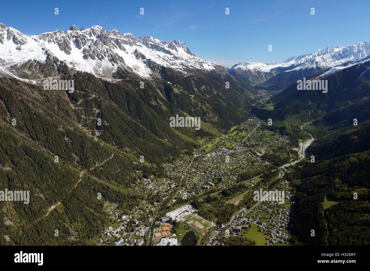 Aerial View of Chamonix in the French Alps from Paraglider Stock Photo ...