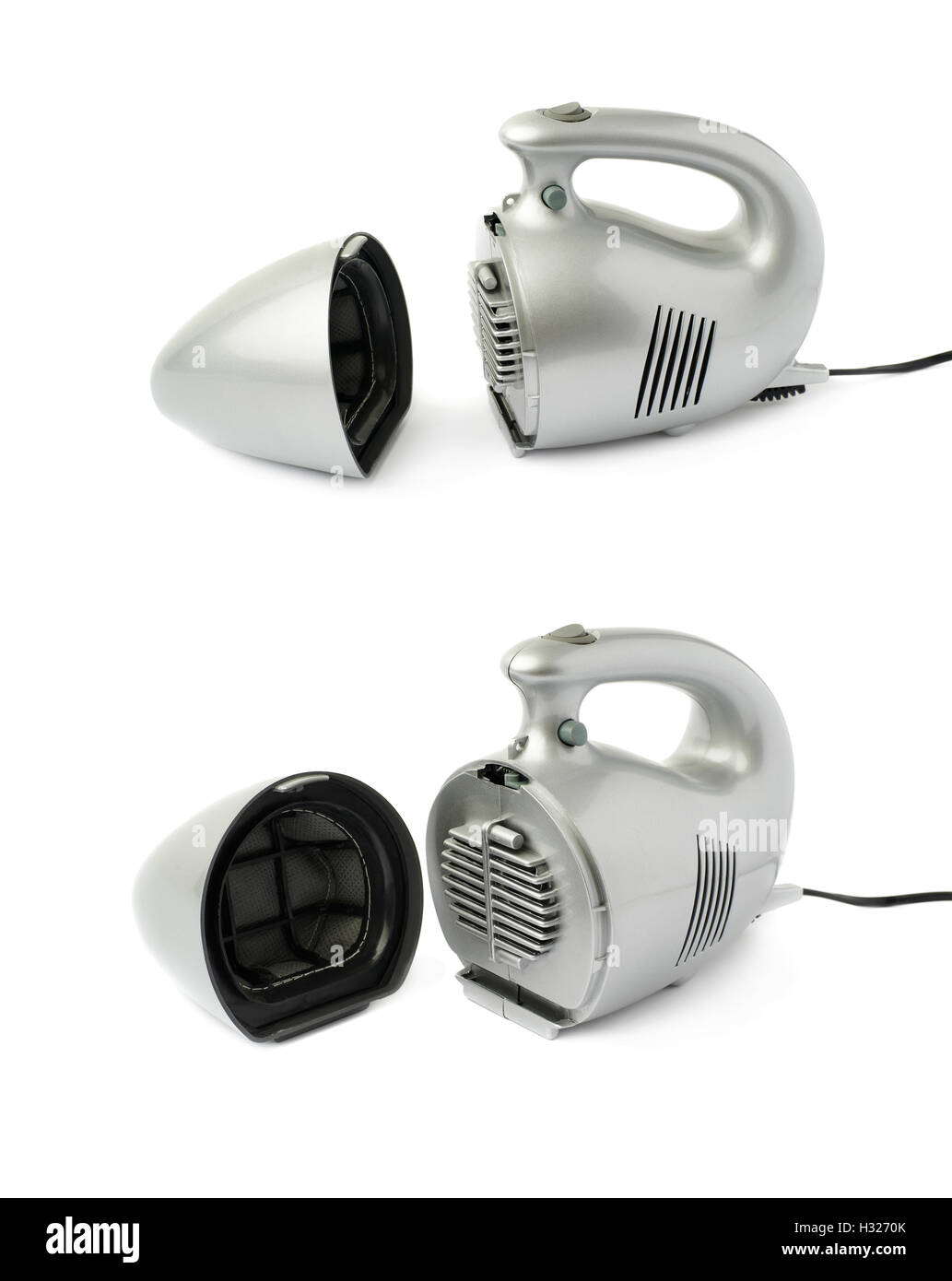 Set of Hand held small vacuum cleaner isolated over the white ...