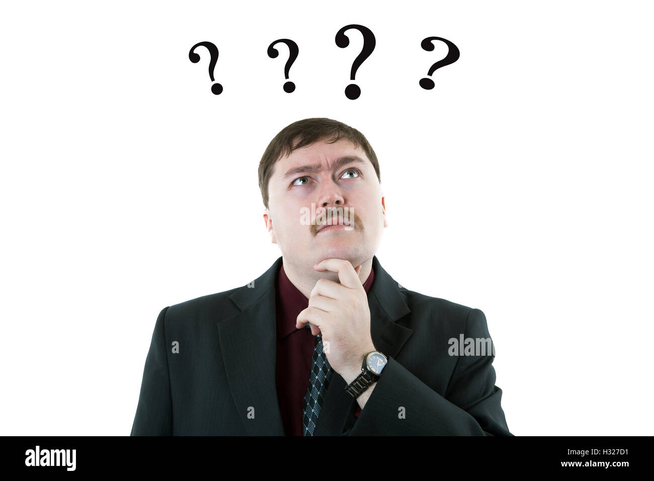 portrait of a man thinking question 2 Stock Photo - Alamy
