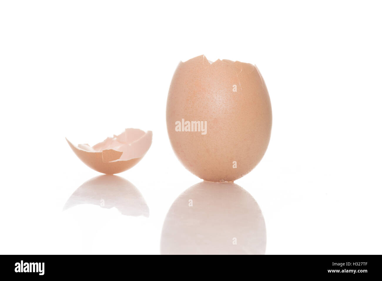 Empty broken egg shell on a white background Stock Photo - Alamy