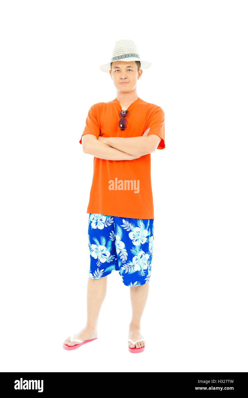 full length sunny man standing and across hands Stock Photo - Alamy