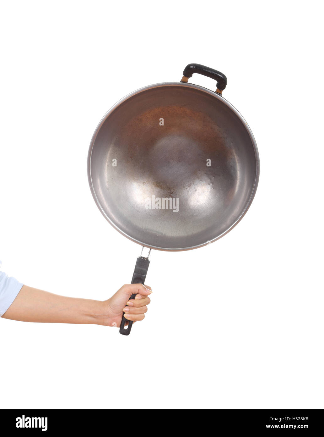pan in hand on white background Stock Photo - Alamy