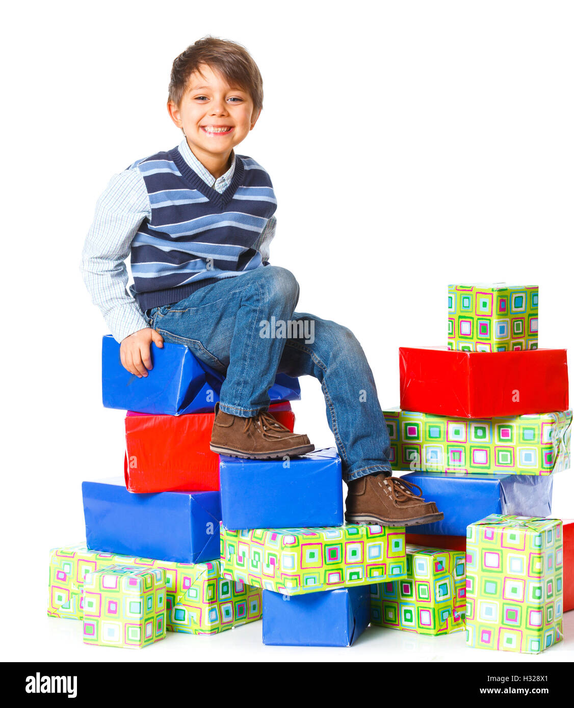 Boy with a gift box Stock Photo - Alamy
