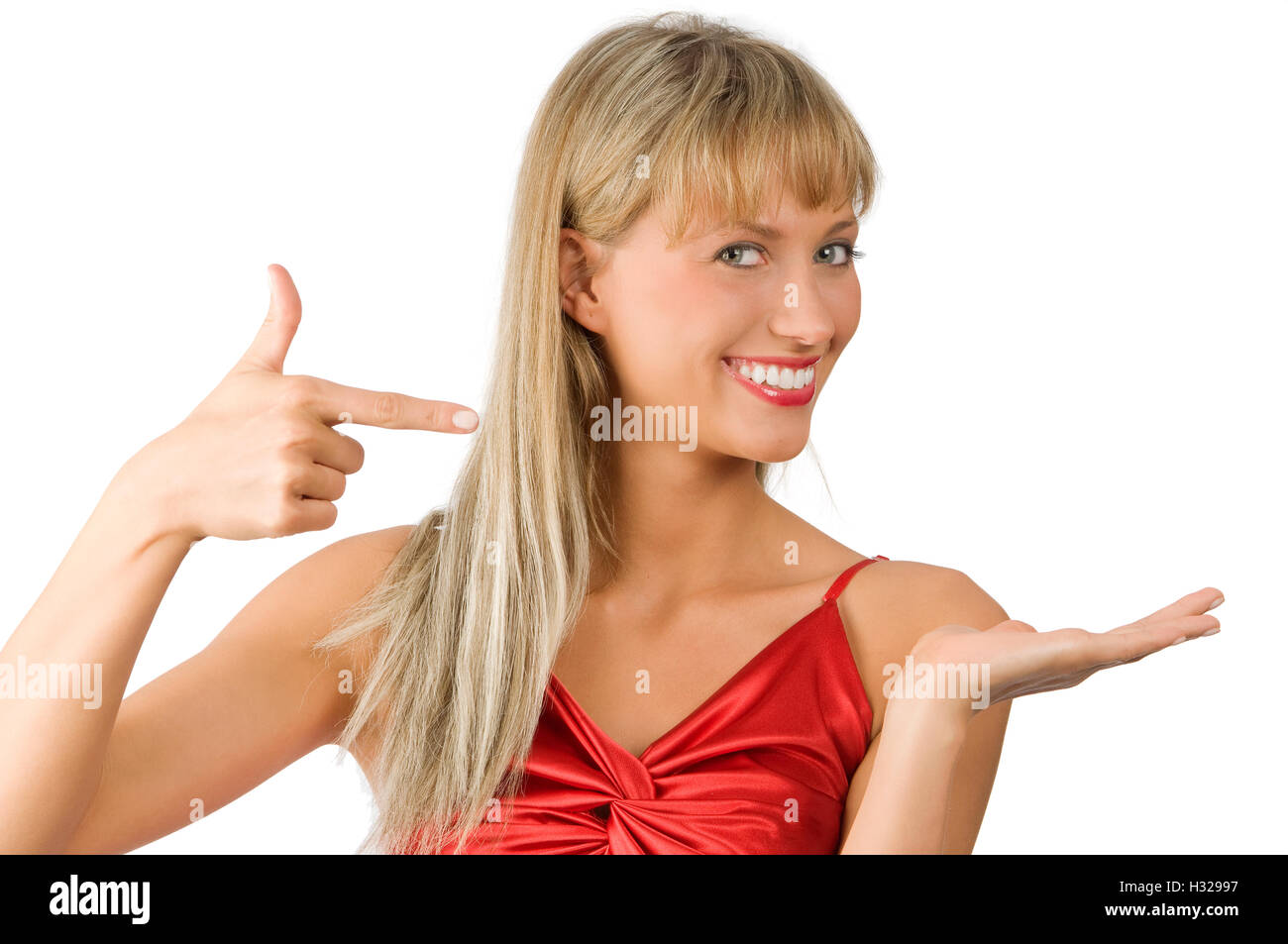 presenter red dressed Stock Photo - Alamy