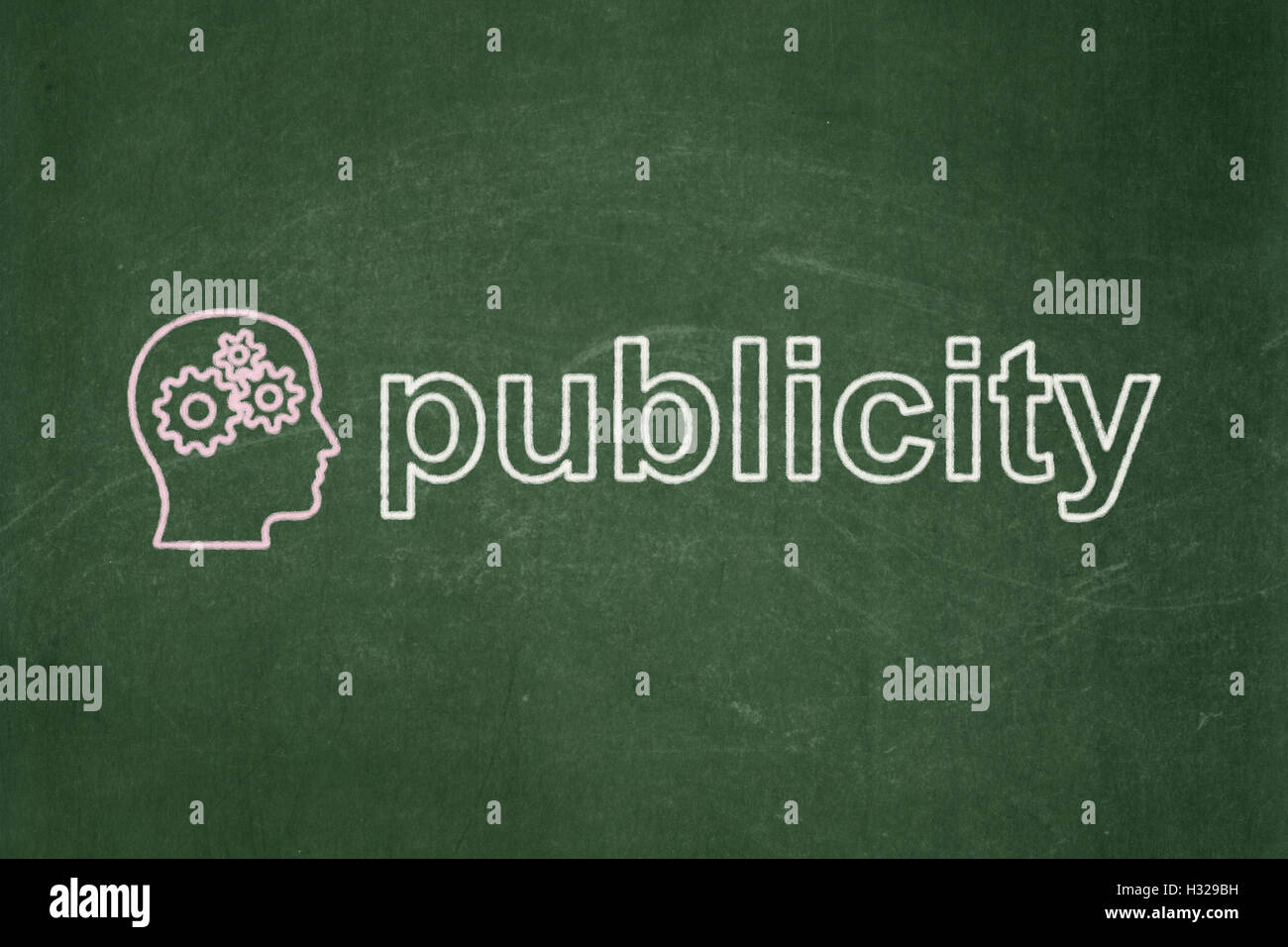 Marketing concept: Head With Gears and Publicity on chalkboard ...