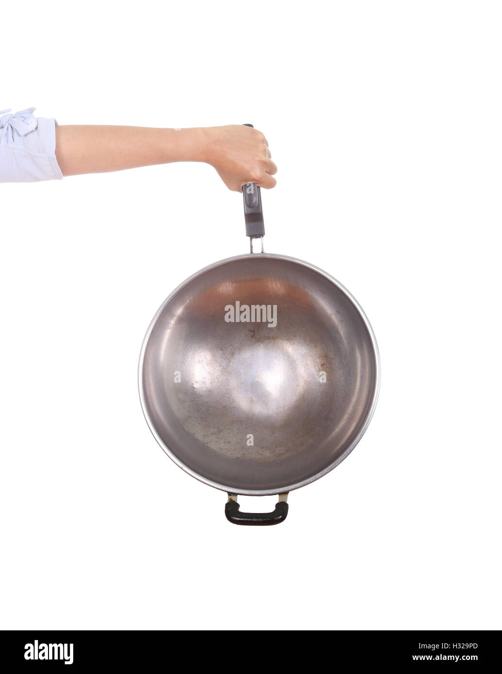 pan in hand on white background Stock Photo - Alamy