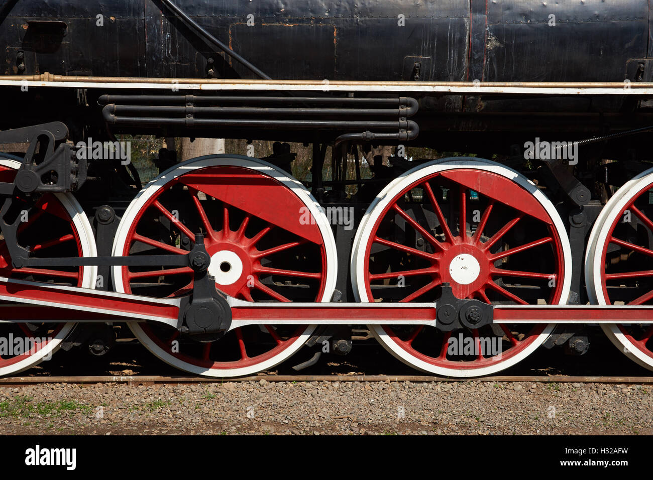 Old railway engines at the railway museum in Parque Quinta Normal in ...