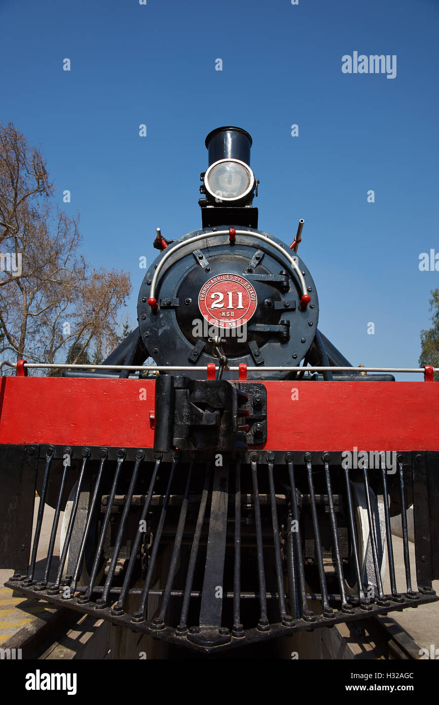 Old railway engines at the railway museum in Parque Quinta Normal in ...