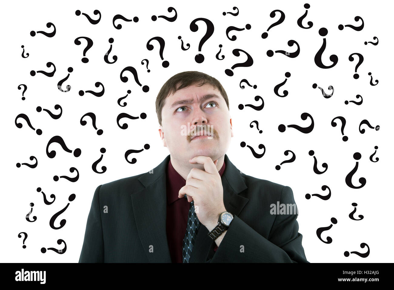 portrait of a man thinking question 2 Stock Photo - Alamy