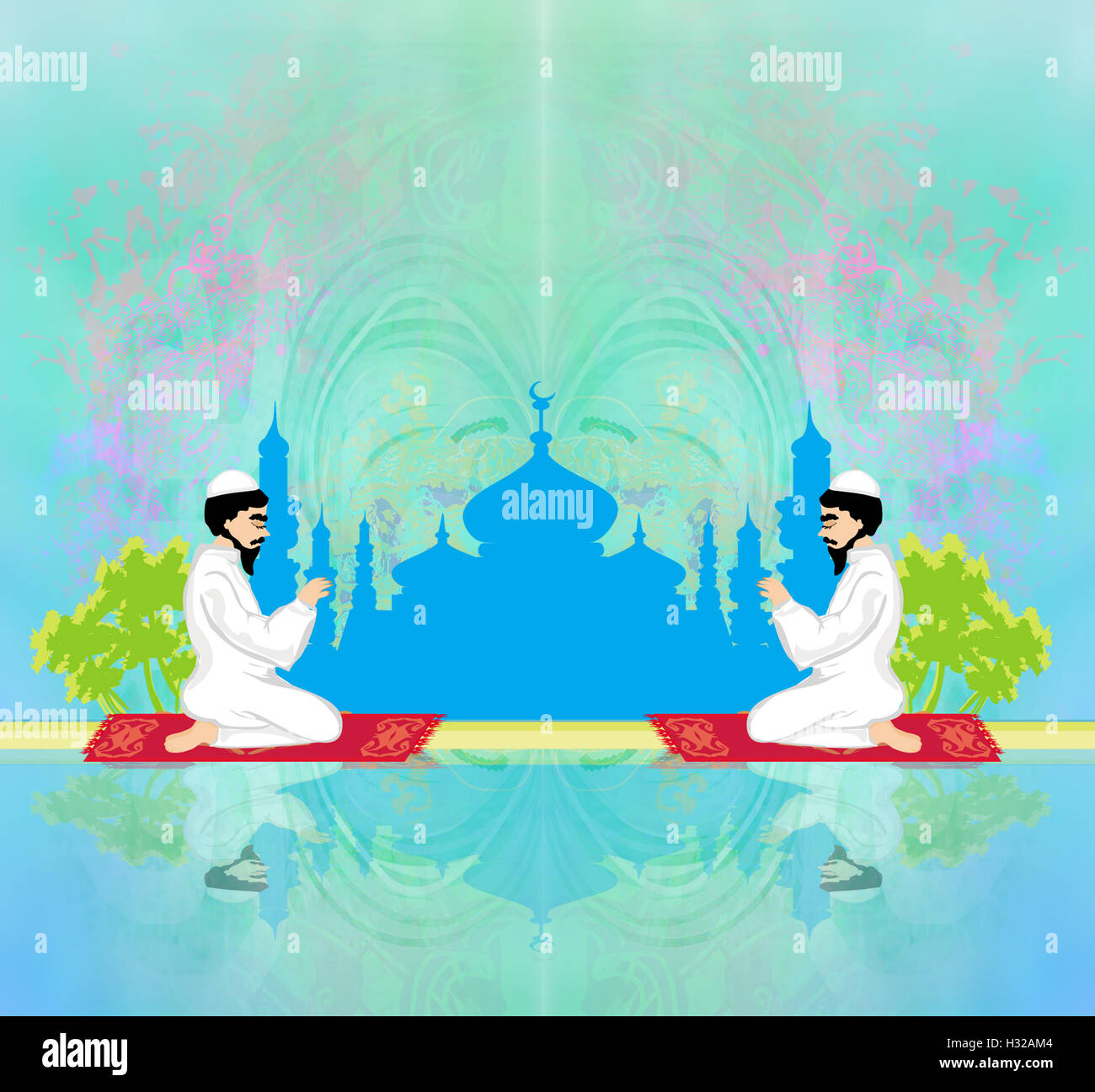 abstract religious background - muslim men praying Stock Photo - Alamy