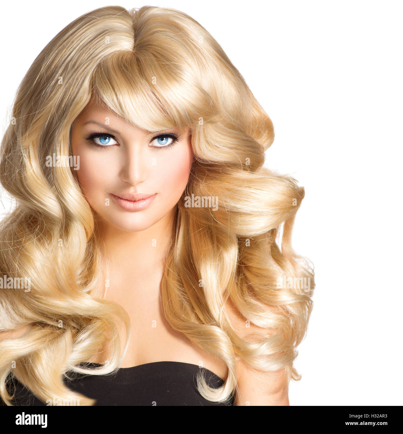 Beauty Blonde Woman Beautiful Girl With Long Curly Blond Hair Stock