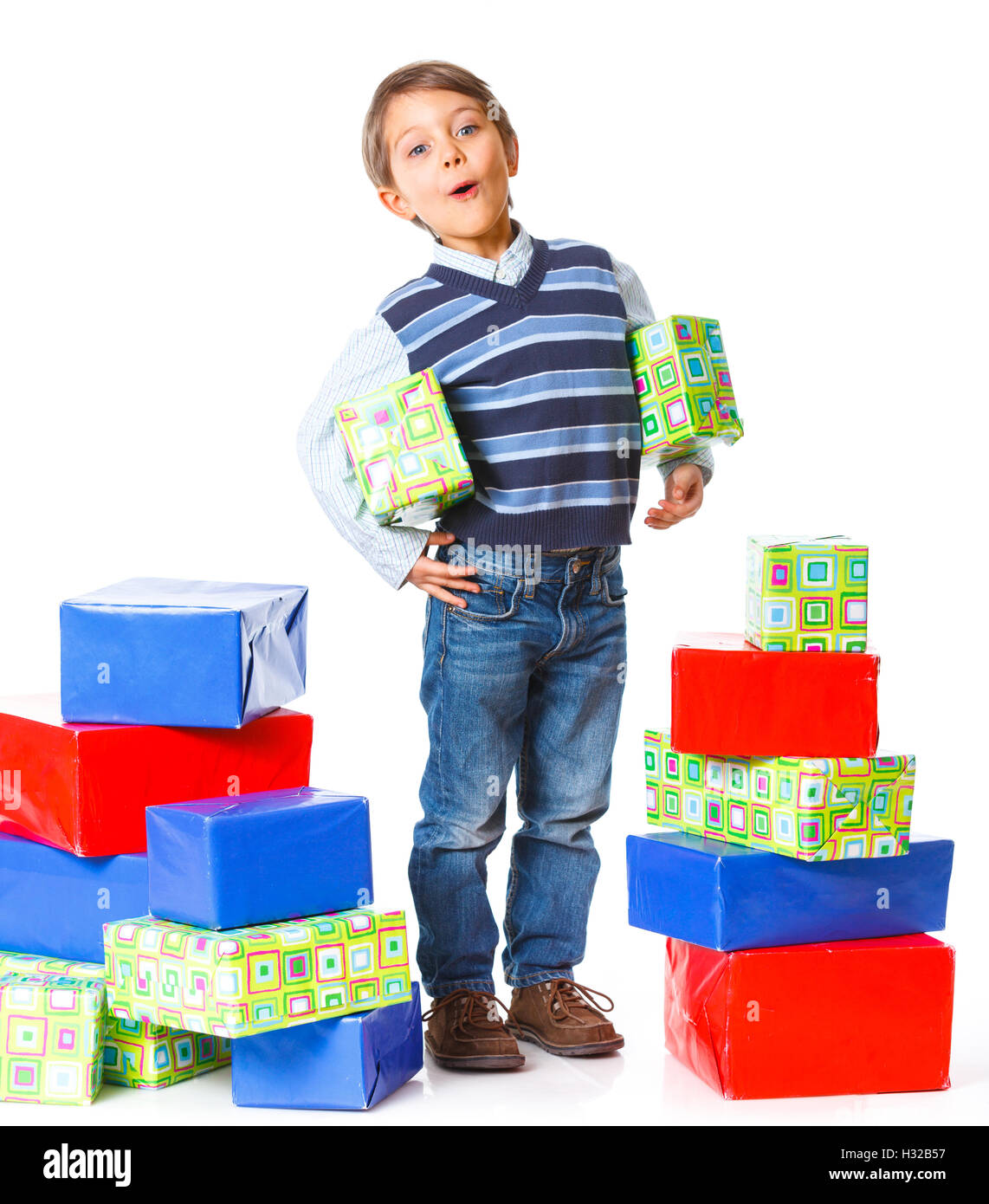 Boy with a gift box Stock Photo - Alamy
