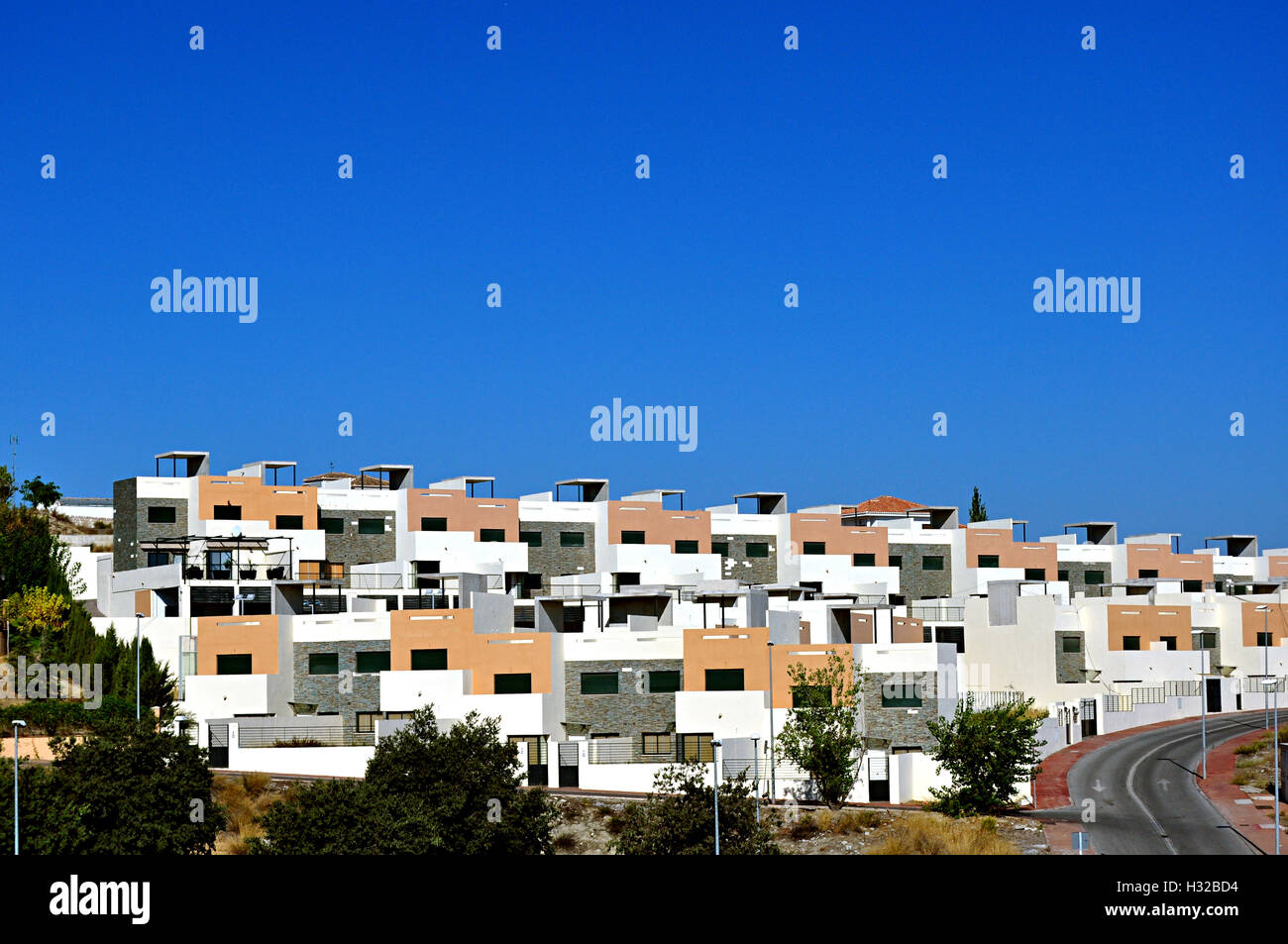 modern rural district, houses group on blue sky Stock Photo - Alamy