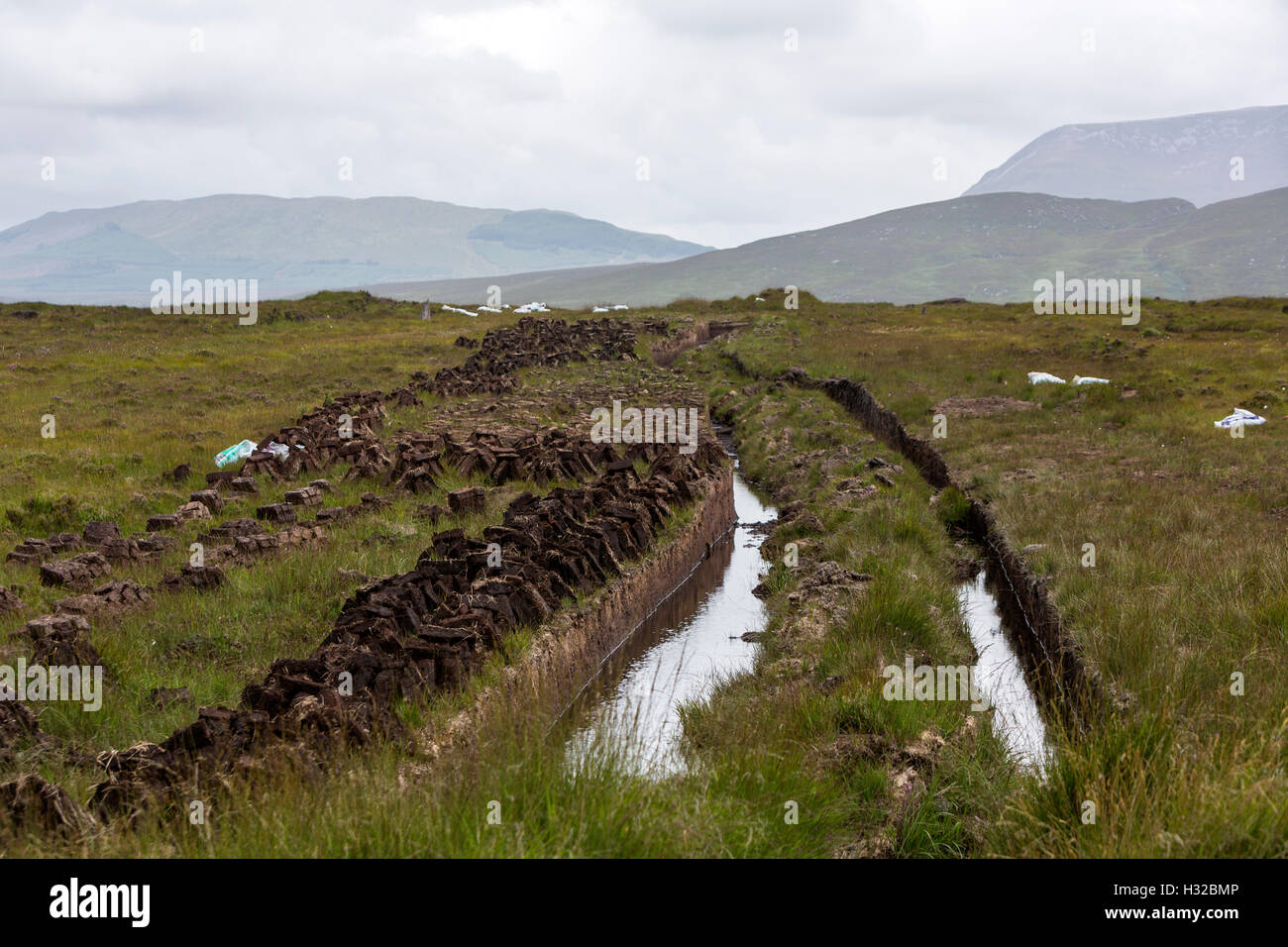 Irish landscape with Turf banks, in Donegal County, Ireland Stock Photo ...