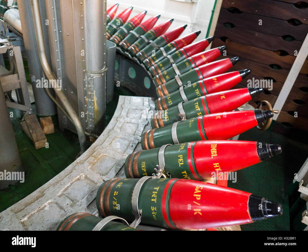 Armoury Full of Shells on HMS Belfast Stock Photo - Alamy
