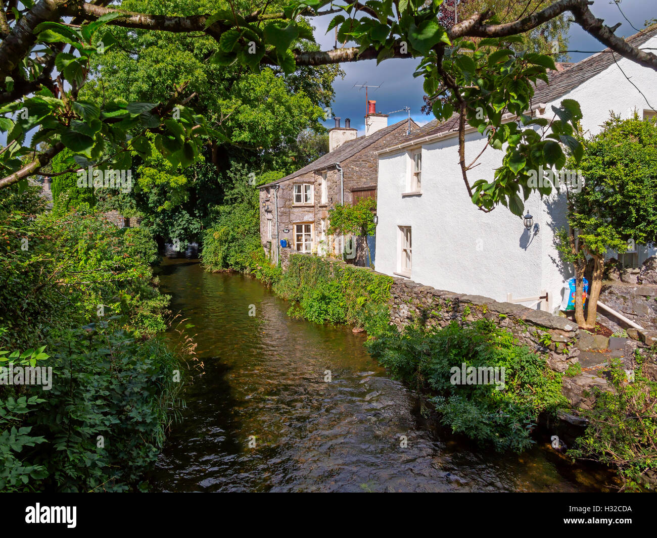 Cartmel, near Grange Over Sands, Cumbria. The River Eea flows through ...