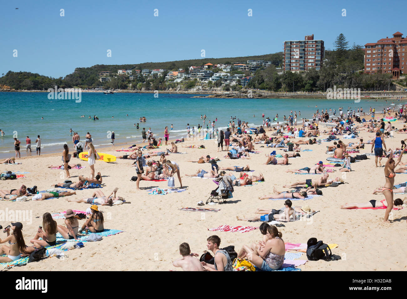 Busy and congested Manly Beach in spring time,Sydney,Australia Stock ...