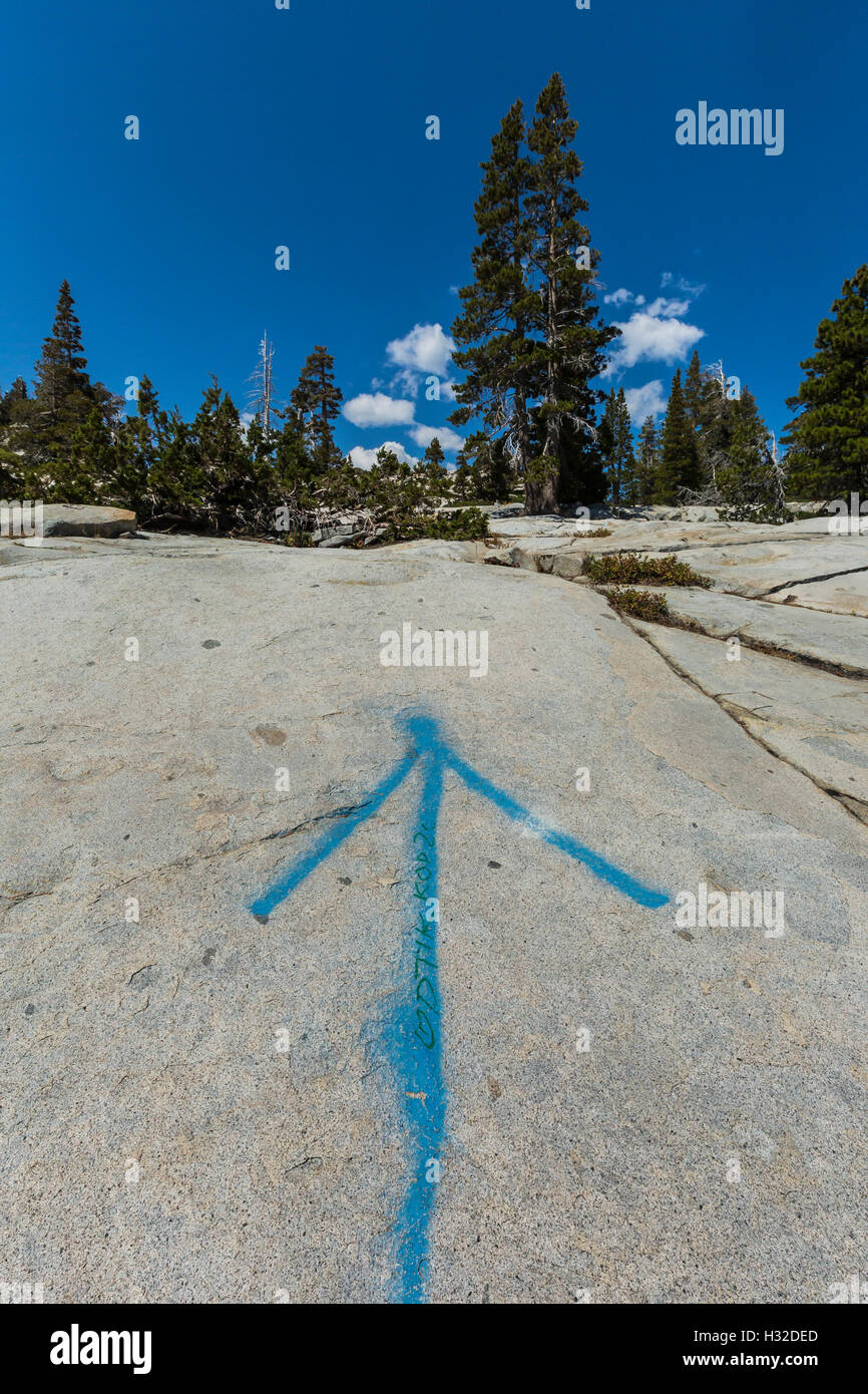Blue arrow showing trail route in the Desolation Wilderness, Eldorado ...