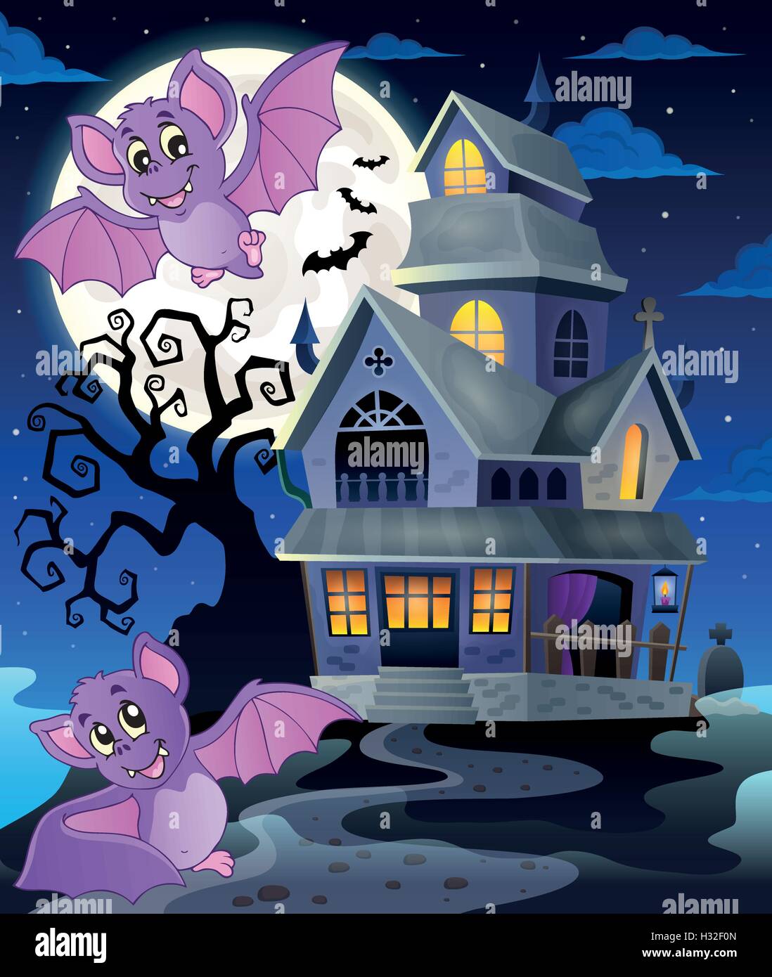 Bats near haunted house theme 1 - eps10 vector illustration Stock ...
