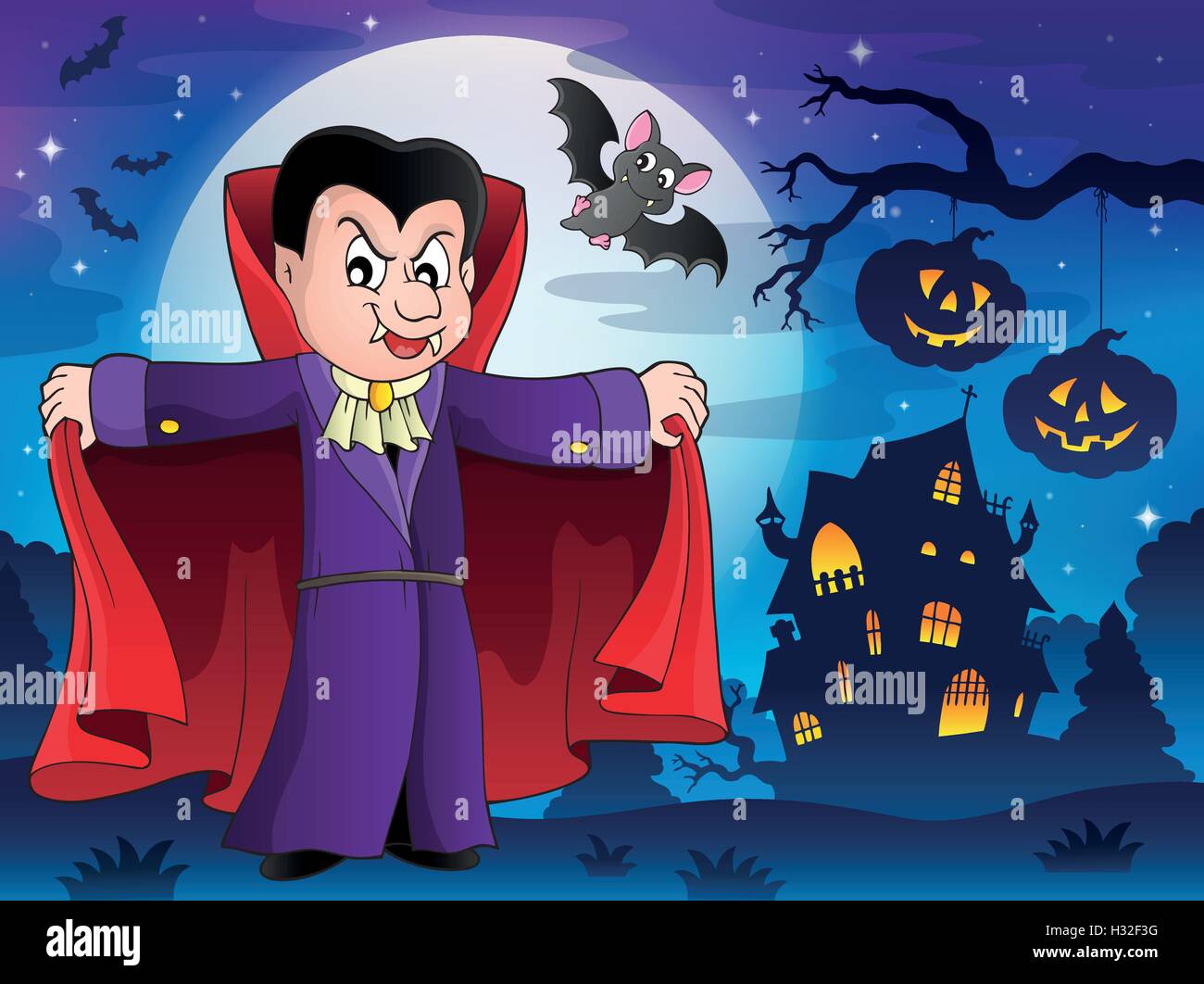 Vampire in Halloween scenery 1 - eps10 vector illustration Stock Vector ...