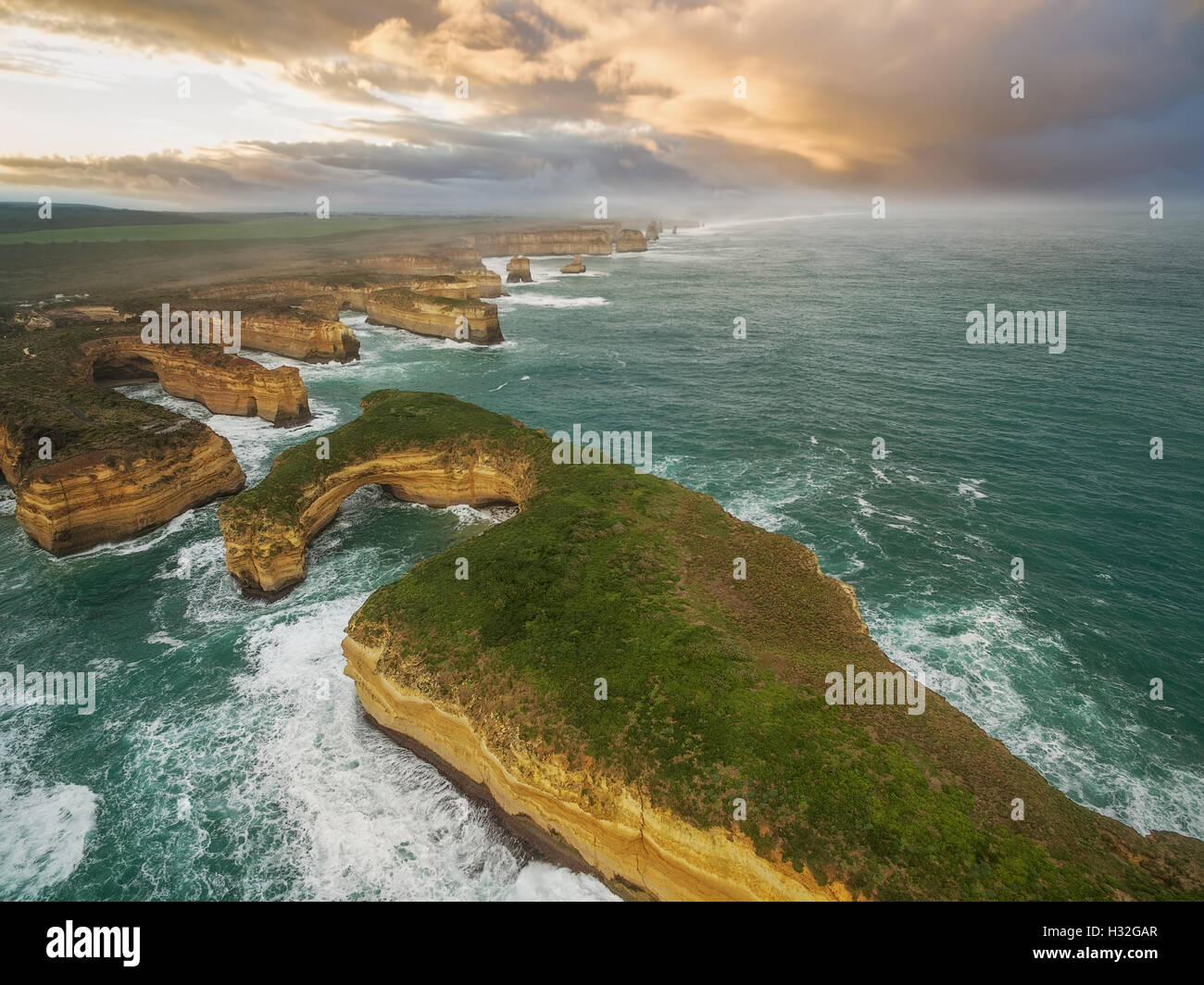 Aerial view of the Mutton Bird Island, the Elephant Rock and rugged ...