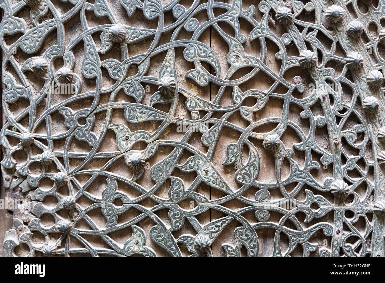 details of arabesques on bronze revetted door, mosque of amir Azbak al ...