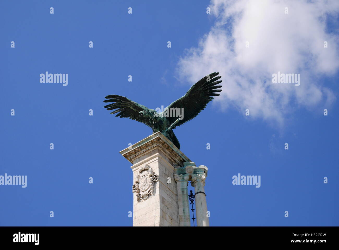 Statue of the mythical Turul bird, at the Hapsburg Steps leading to the ...