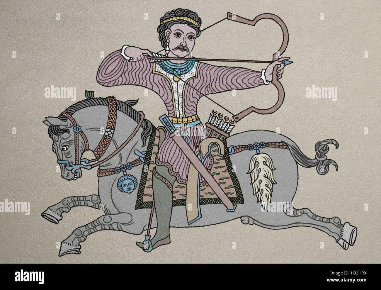 Ancient Persia. Sassanid or Parthian warrior. Bowman. Engraving ...