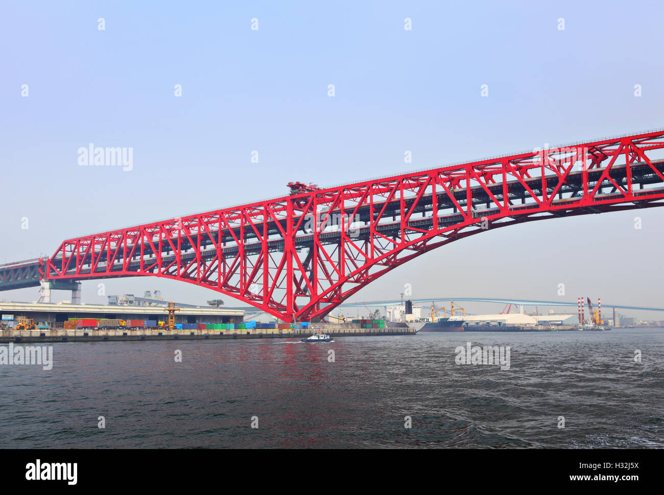 Red bridge in Osaka Stock Photo - Alamy