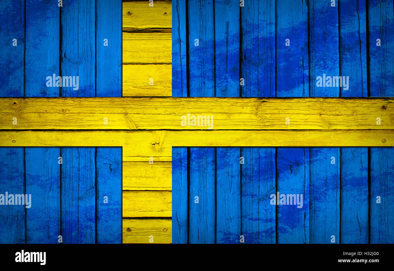 Sweden flag painted on wooden boards Stock Photo - Alamy