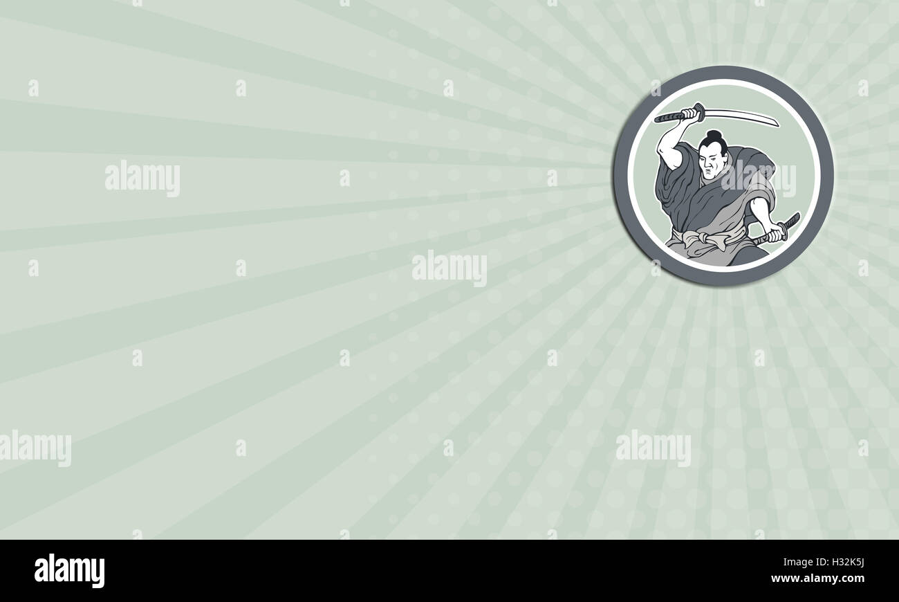 Samurai Warrior Wielding Katana Sword Circle Business card Stock Photo ...