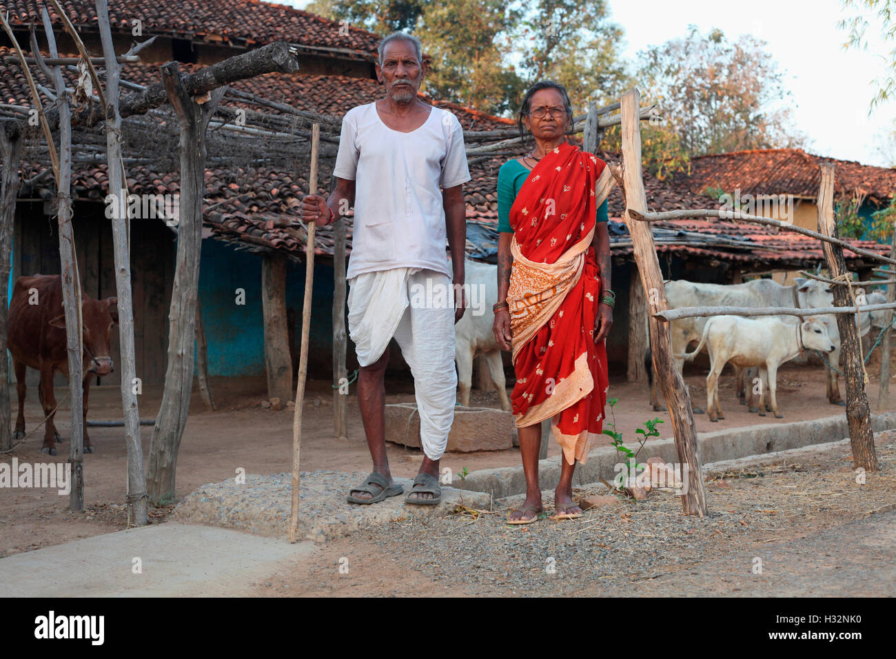 Couple in traditional dress, PRADHAN TRIBE, Pradhanbori Village, Kalamb ...