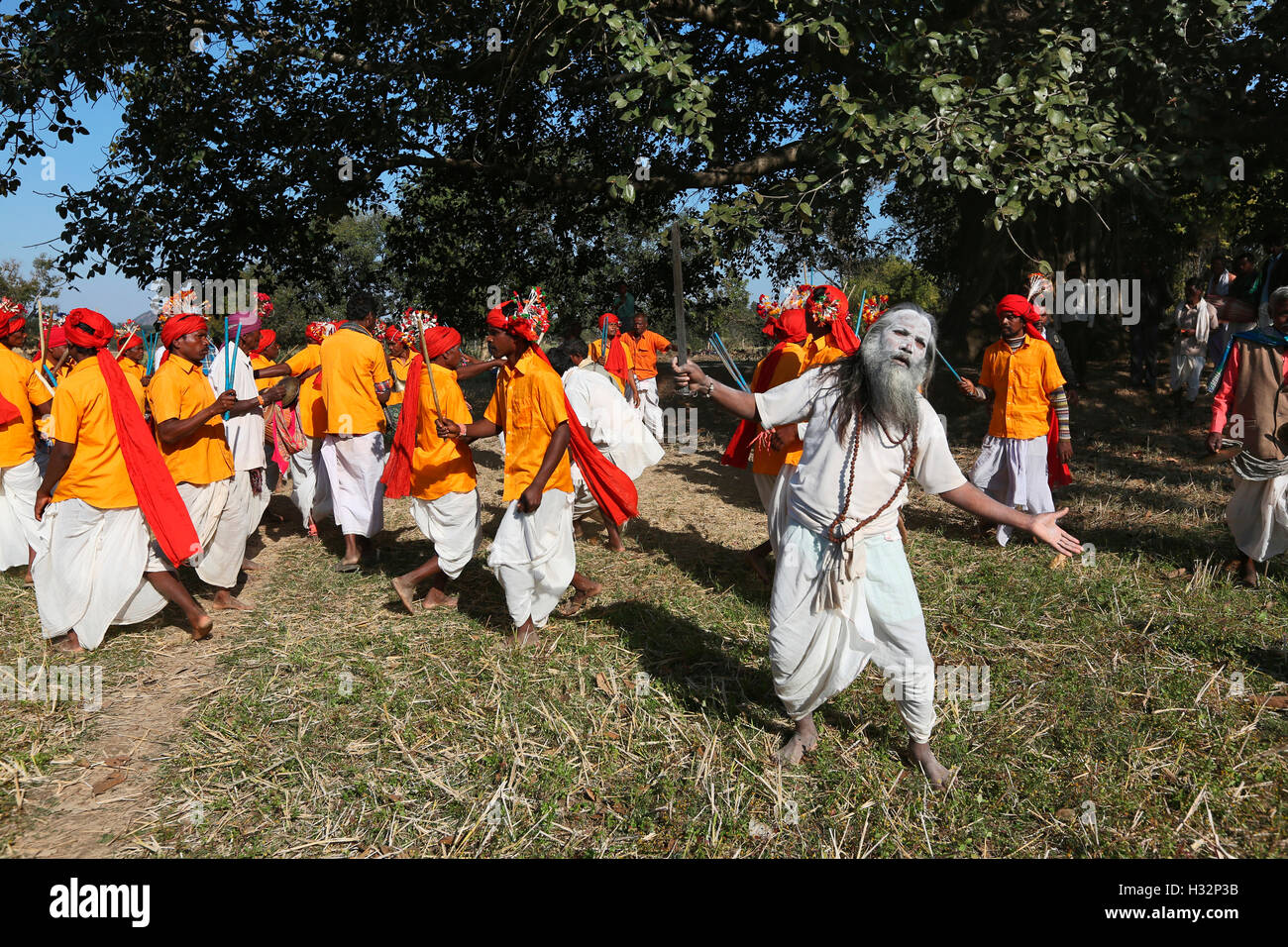 Tribal people performing Dada Dance, NAGESIA TRIBE, Dadgaon Village ...