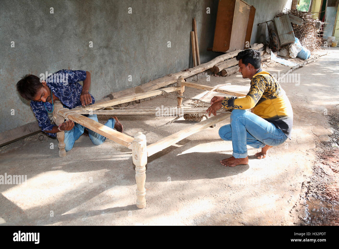 Tribal Men Making a Wooden Cot, PATELIA TRIBE, Jamana Muvada Village ...
